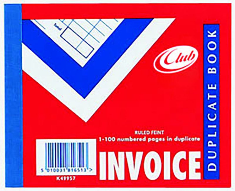 Club Duplicate Invoice Book Ruled Feint 1-100 Numbered Pages 4x5/106x1