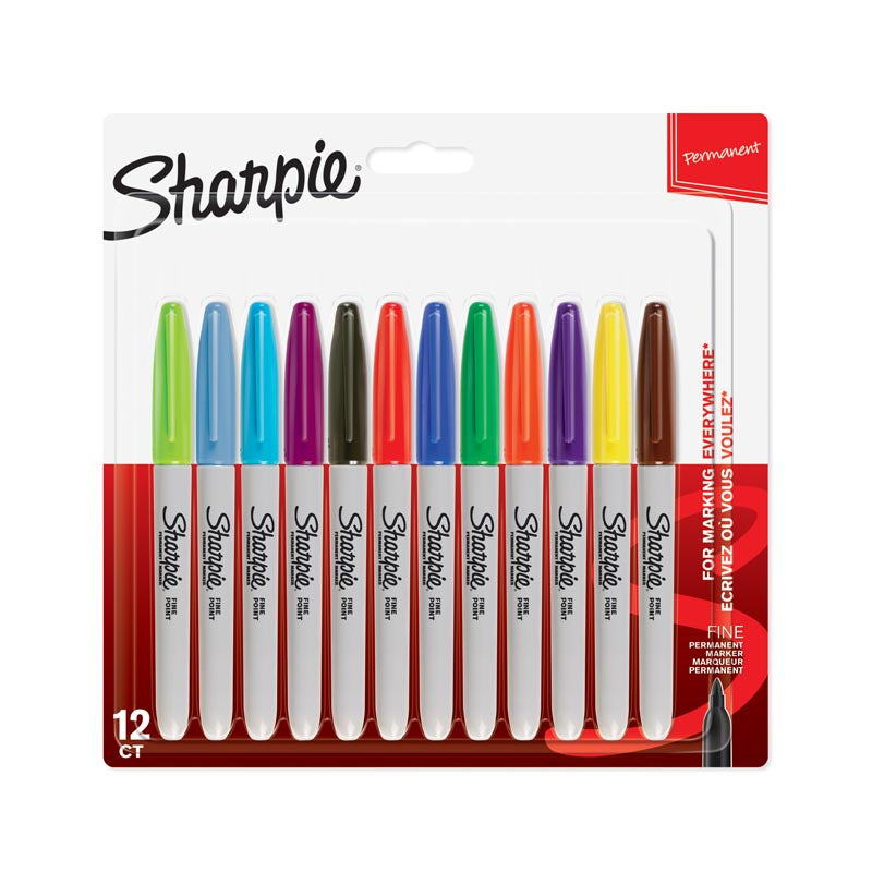 Sharpie Permanent Marker Assorted Fine (Pkd 12)